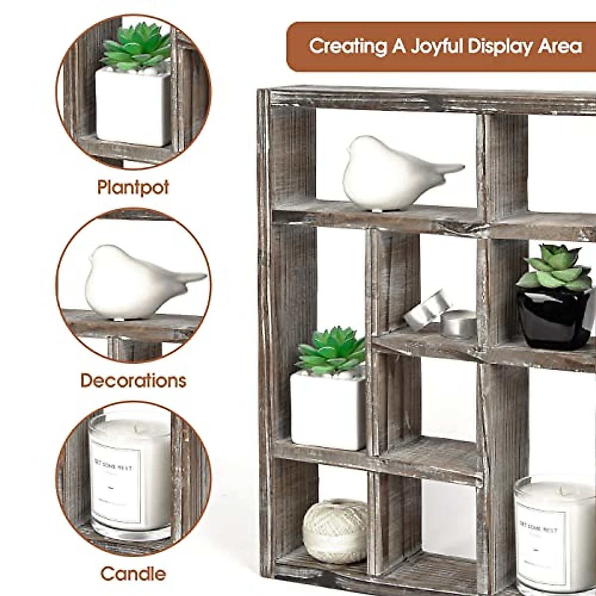J JACKCUBE DESIGN Rustic Multi-Slot Shelf Cube Display 9 Compartment Shadow Box Wall mountable Shelf for Collection Square Freestanding Case Farmhouse Décor - MK570A (Rustic Wood)