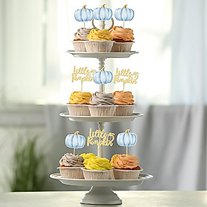 Gyufise 24Pcs Little Pumpkin Cupcake Toppers Blue Pumpkin Cake Toppers Gender Reveal Cake Decorations for Thanksgiving Birthday Baby Shower Fall Theme Party Decoration Supplies