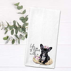 Life is Better with a Frenchie French Bulldog Waffle Microfiber Kitchen Tea Bar Towel Gift for Animal Dog Lover