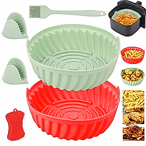 2 Pack Air Fryer Silicone Pot, Silicone Air Fryer Basket, 7.5Inch Reusable Air Fryer Liners, Round Food Safe Easy Cleaning Air Fryer Oven Accessories, Replacement of Parchment Paper Liners, for 3-5QT