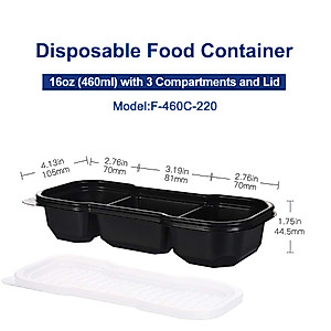 OTOR Bento Boxes Meal Prep Containers 3 Compartments with Clear Airtight Lids Food Grade Deli Container Lunch boxes take away Travel Containers Freezer Safe 16oz 25 Sets