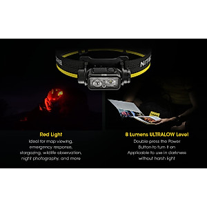 Nitecore NU43 Rechargeable Headlamp, 1400 lumens USB-C Bright Lightweight for Camping, Running, or Working, with Spotlight, Floodlight, Red Light