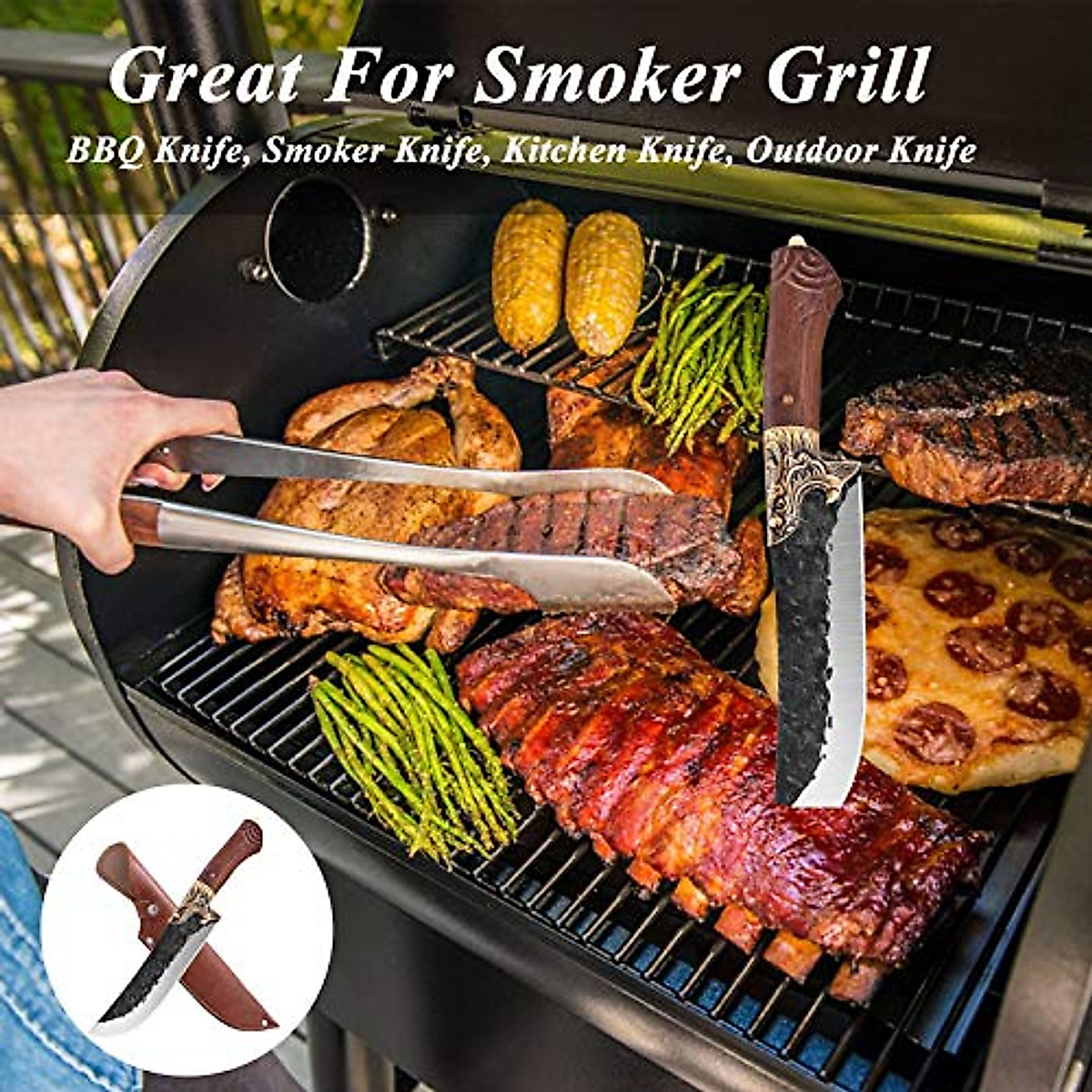 DRAGON RIOT Kitchen Chef Knife Viking Gifts for Men Viking Knives Outdoor Camping Knife with Leather Sheath Butcher Knives for Home Gift Collection BBQ