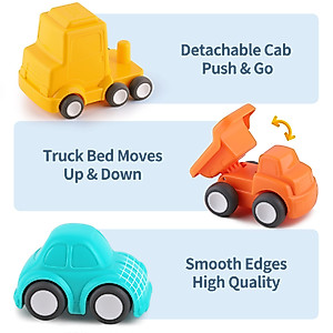 iPlay, iLearn Toddler Car Toys for 2-3 Year Old, Transport Carrier Trucks W/ 5 Small Vehicles, Kids Push Go Trailer Truck, Christmas Stocking Stuffers Birthday Gifts for 18 Months Boys Girls Children