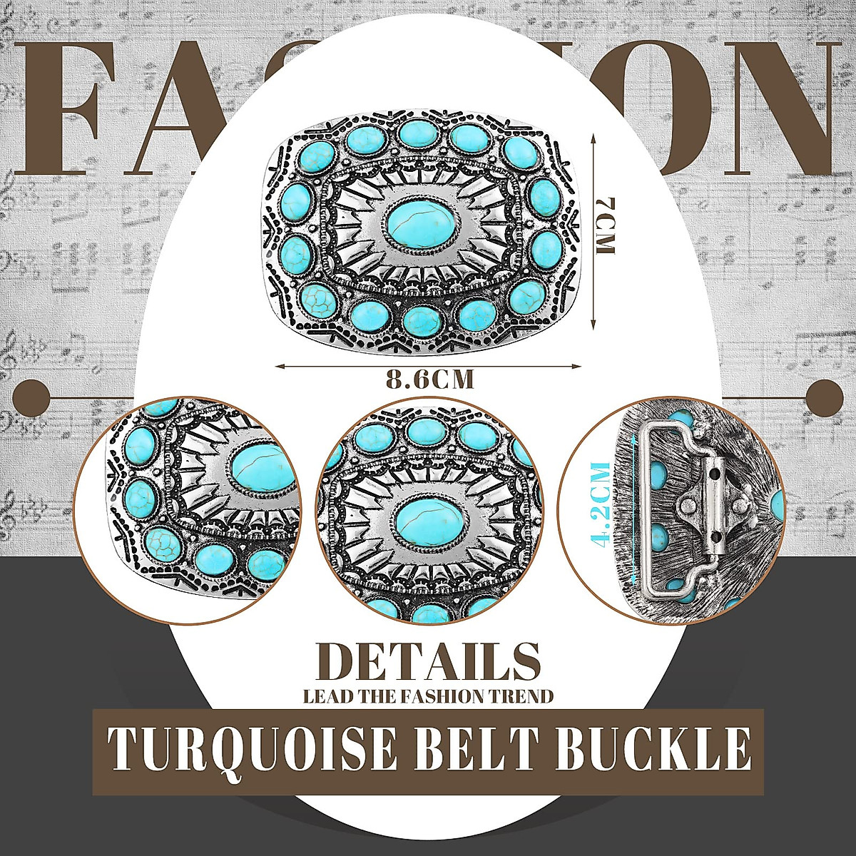 XunYee 2 Pcs Turquoise Belt Buckle Vintage Western Buckles Cowboy Cowgirl Turquoise Jewelry Western for Ladies Girls Women
