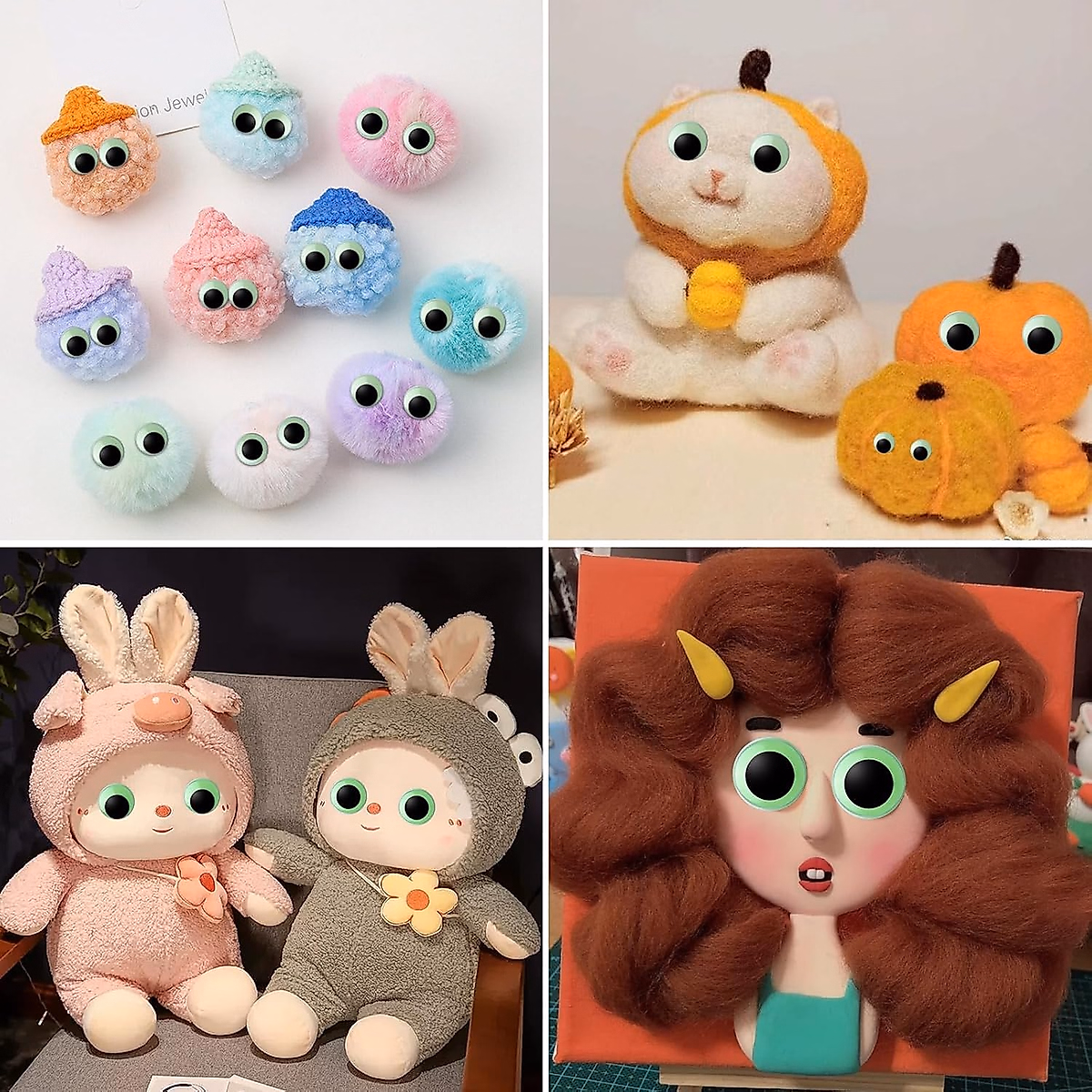 fulasiteu 505pcs Googly Eyes Self Adhesive, Glow in The Dark Wiggle Googly Eyes, 8mm to 50mm Plastic Green Sticker Luminous Eyes for DIY Crafts Scrapbooking Decoration