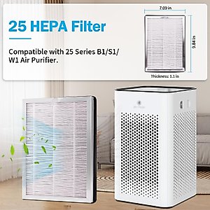 4 Pack Replacement Filter Compatible with MA-25 Air Purifier S1/W1/B1, 3-in-1 Filter System of Pre-Filter, Activated Carbon Filter and H13 True Hepa Filter