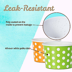 MATICAN Paper Ice Cream Cups - 50-Count 4-Oz Disposable Dessert Bowls for Hot or Cold Food, 4-Ounce Party Supplies Treat Cups for Sundae, Frozen Yogurt, Soup, 5 Colors, Polka Dots