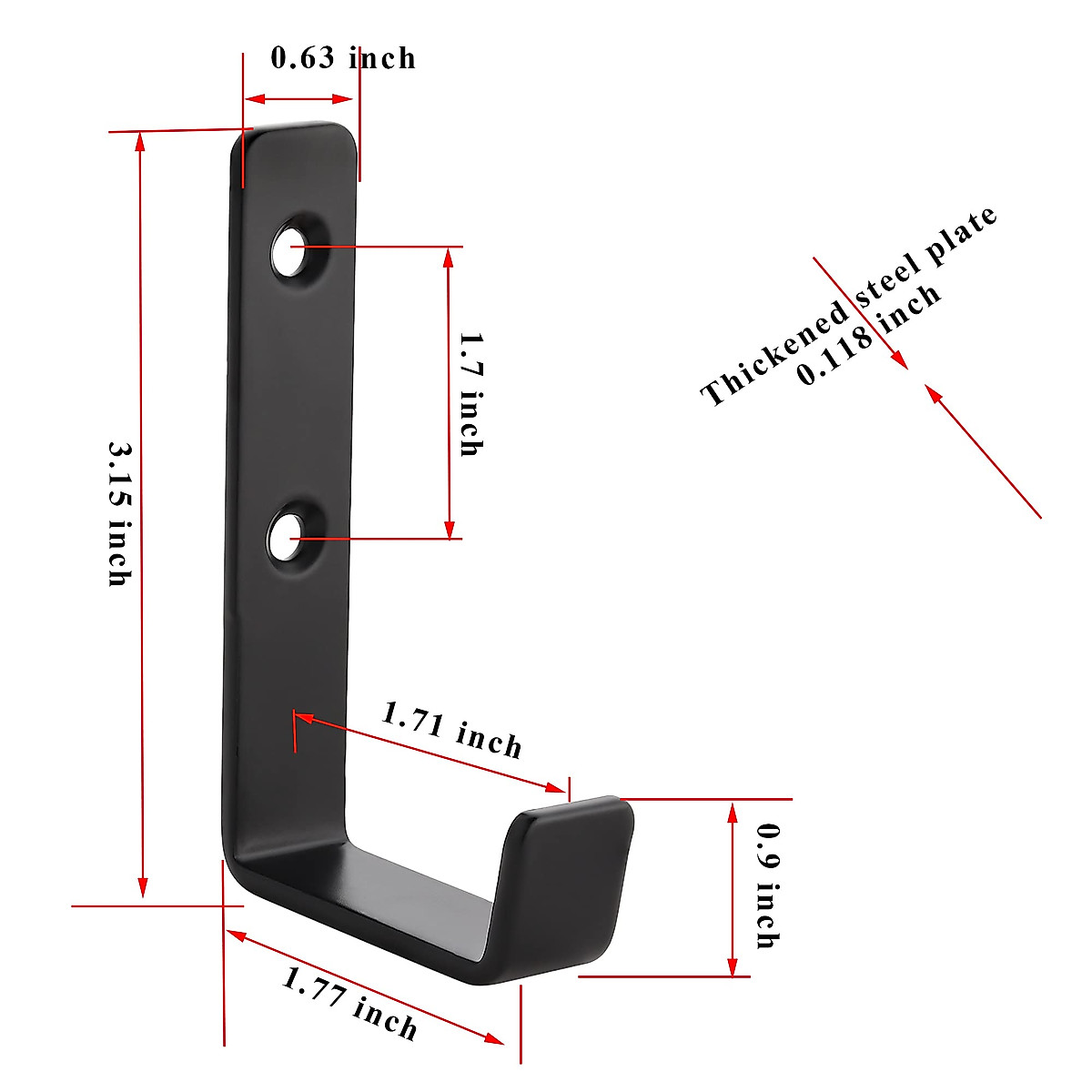 MANMILAI Towel Hooks Heavy Duty Black Wall Hooks Super Thick Pure Metal, Double Hole Screw Installation, Never Fall Off, Hanger for Clothes Key(3 Jet Black)