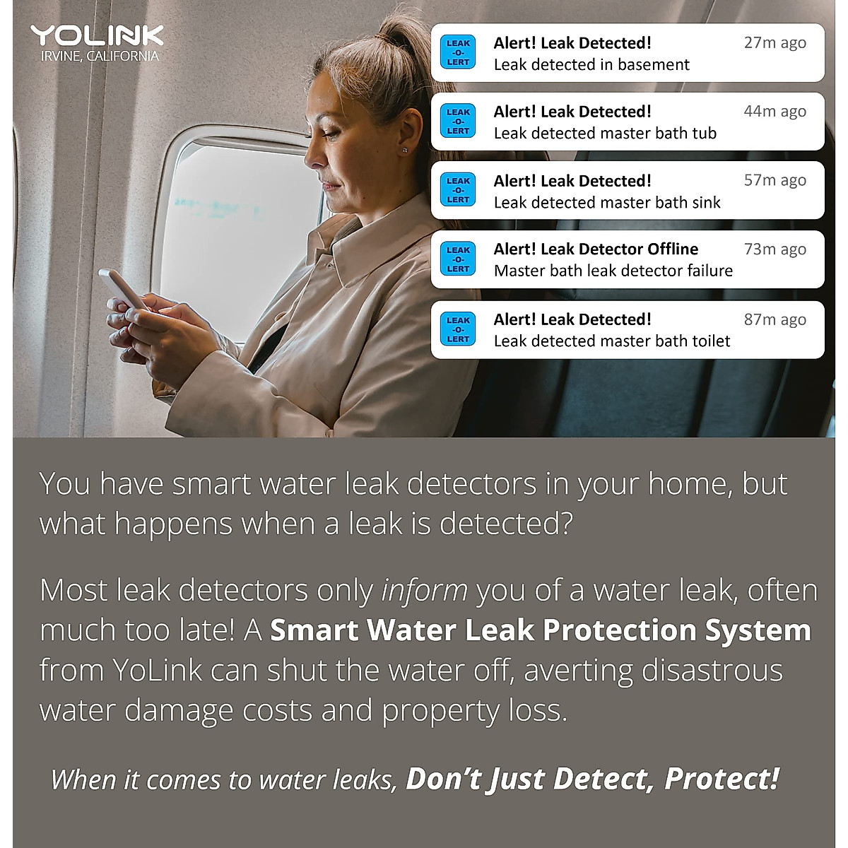 Smart Leak Sensor, YoLink 1/4 Mile World's Longest Range Wireless Smart Water Leak Sensor Compatible with Alexa and IFTTT Leak Detector with App Alerts and Remote Monitor, YoLink Hub Included