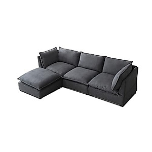 L-Shaped Modular Sectional Sofa Down Feather Cushions Deep Seat Reversible Chaises Cloud Couch Living Room Convertible Sleeper Upholstered Sofabed with Movable Ottomans