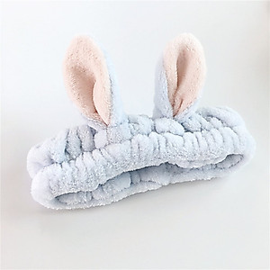 LOVEF 5Pcs Bunny Ear Cosmetic Headband Fashion Cute Fluffy Elastic Makeup Headband Hairband for Shower, Face Washing, Facial Mask, Spa, Cosplay, Party