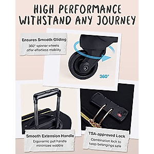 BAGSMART Carry On Luggage 20 Inch,Softside Expandable Suitcase with Spinner Wheels, Travel Luggage Airline Approved Rolling Lightweight Suitcases with Front Pocket for Women Men,Black Carry-On(Black)