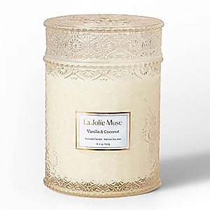 LA JOLIE MUSE Vanilla Coconut Candle, Tropical Candle Scented, Candle for Home Scented, Wood Wicked Soy Candles, 19.4oz 90 Hours