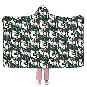 Cute Summer Kawaii Axolotl Hooded Blanket Fleece Throw Blanket Wrap Soft Warm Oversized Wearable Blanket for Women & Men