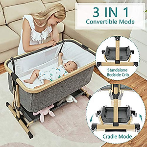 AMKE 3 in 1 Baby Bassinets, Bedside Sleeper for Baby, Baby Crib with Storage Basket for Newborn, Easy Folding Bassinet for Baby and Safe Co-Sleeping,Adjustable Portable Baby Bed,Travel Bag Included