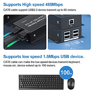 USB Extender Over Ethernet 200ft USB2.0 HUB RJ45 Cat5e/6 up to 480Mbps with Power Adapter Two Cameras Work in Sync Support Windows MacOS Android Linux