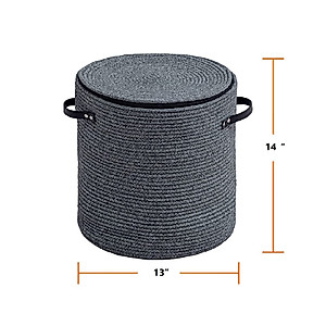 Wayideal 2 Packs Cotton rope Storage Basket with Lid & Wicker basket with Lid for Toys, Books, Multi-Purpose Storage Basket for Living Room,Christmas gifts. 14x13 inches(2Packs,DARK GREY)