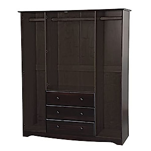 Palace Imports 100% Solid Wood Family Wardrobe/Armoire/Closet, Java. 3 Clothing Rods Included. NO Shelves Included. Optional Shelves Sold Separately. 60.25" w x 72" h x 20.75" d