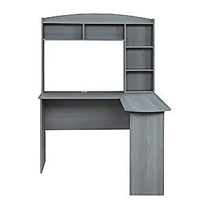 Techni Mobili Modern Hutch L-Shaped Computer Desk, Grey