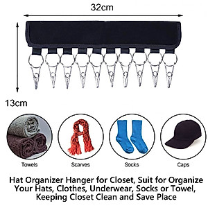 iPstyle Hat Organizer Holder Hat Rack for Hanger Hat Storage, 10 Large Holder Clips to Hang Baseball Ball Caps, Winter Beanie, Glove, Clothes, Socks, Fit All Size Hangers 2 Pack