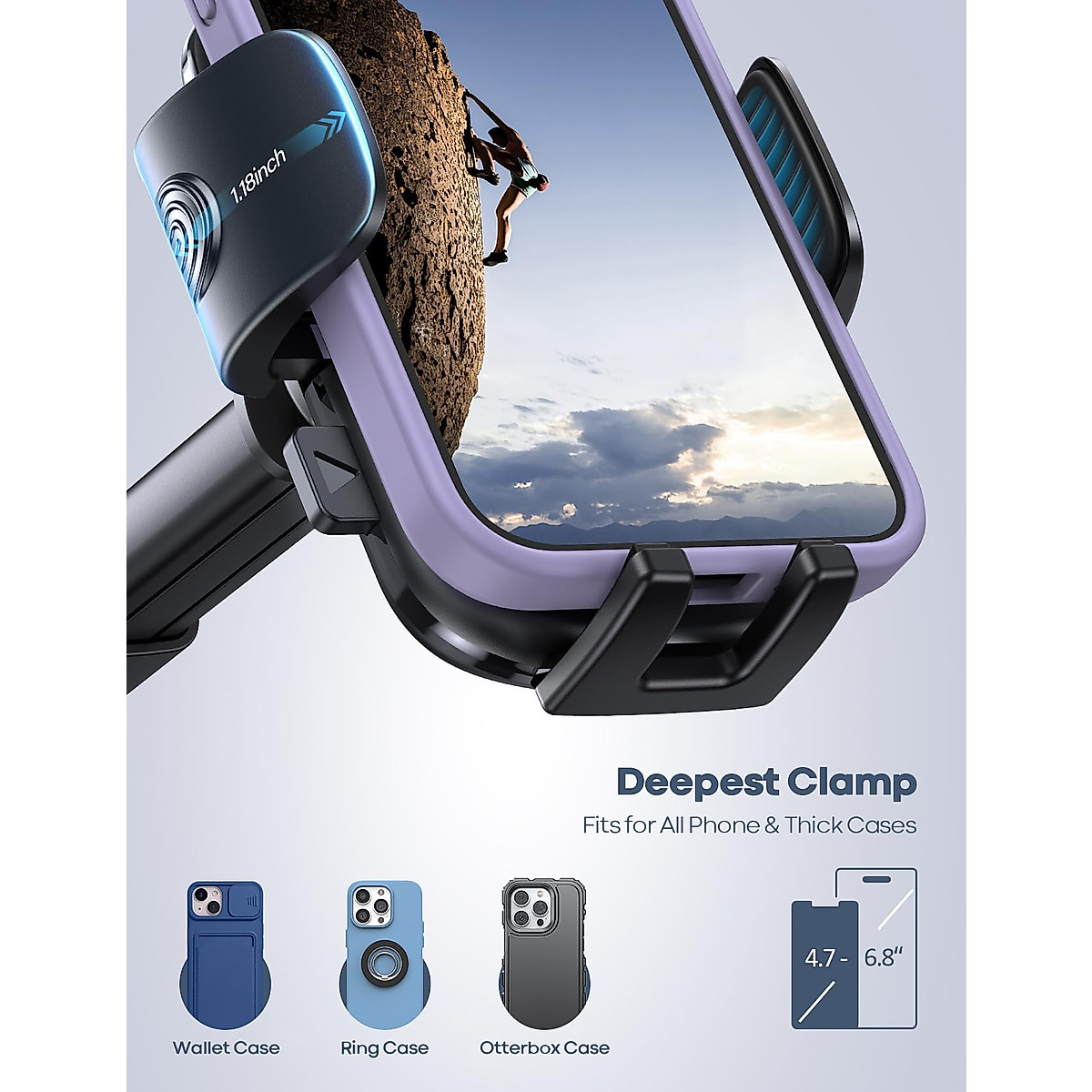 Lamicall Car Phone Holder - [Strongest Military-Grade Suction Cup] Phone Holders for Your Car Quick Release Adjustable Car Phone Mount Holder Dashboard for iPhone Samsung Smartphone Truck