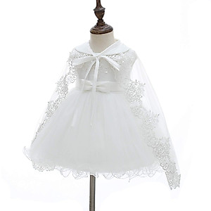 Silver Mermaid Baby Girls Christening Baptism Dress Satin and Tulle Baby Girl Dress for Flower Girl & Birthday(24M,White)