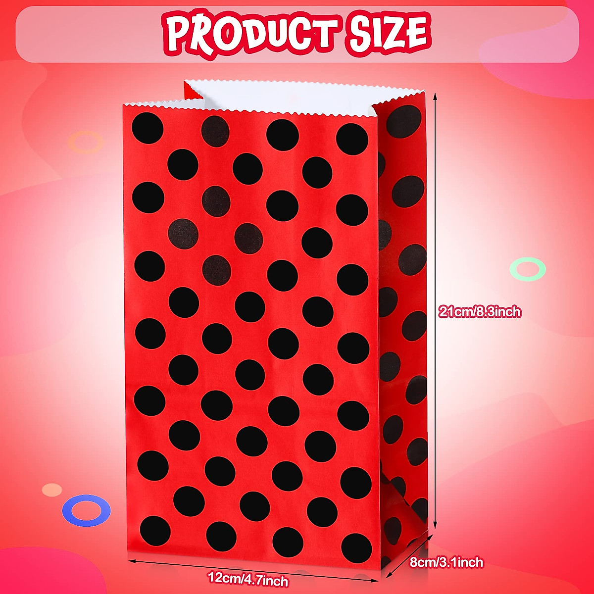 Gersoniel Ladybug Party Bags (28 Count) - Red Polka Dots, Sturdy Paper, Perfect for Birthday Party Favors or Daily Life