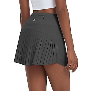 BALEAF Women's Pleated Tennis Skirts High Waisted Lightweight Athletic Golf Skorts Skirts with Shorts Pockets Gray Medium