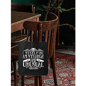 shop4ever I Myself am Strange and Unusual Halloween Trick or Treat Eco Cotton Tote Reusable Shopping Bag Black ECO 1