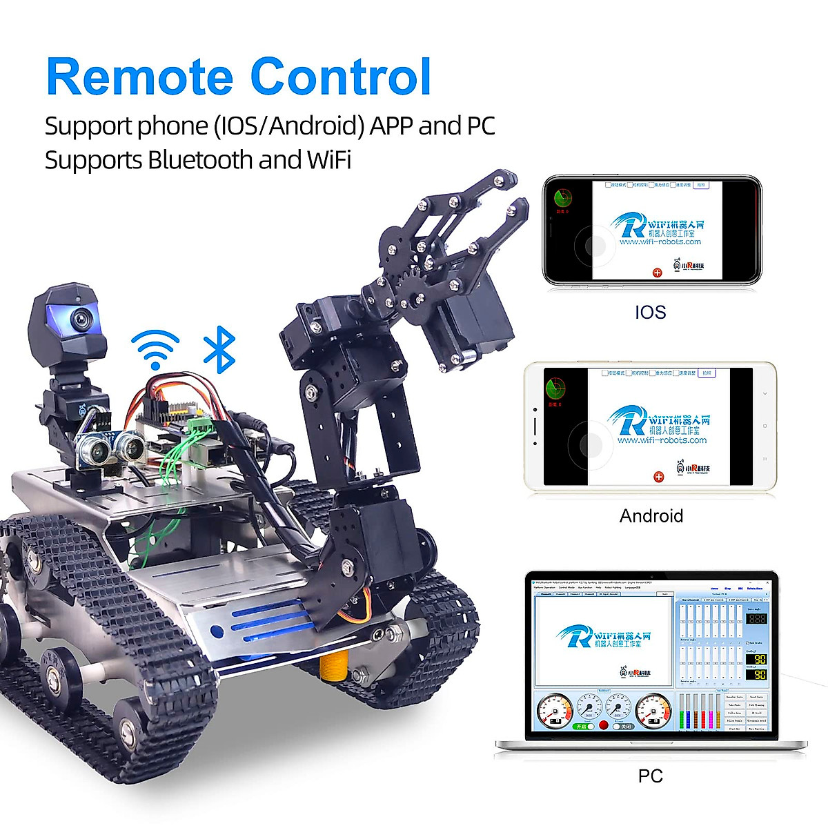 Smart Robot Car Kit for Raspberry Pi, Tank Robot Chassis Real-Time Video Transmission, WiFi/Bluetooth Control, Path Planning, Programmable Robot Kit (Stainless steel chassis+Raspberry Pi 4B(4GB))