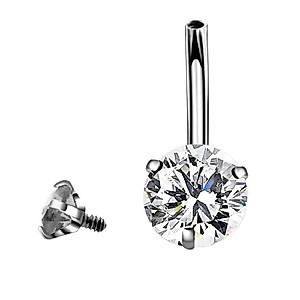 Changgaijewelry 14g Surgical Steel Belly Button Ring Navel Rings Double-Headed Round Cubic Zirconia Barbell Piercing (Clear)