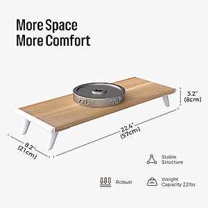 loukin Monitor Stand Riser for Desk, 22.4" x 8.3" Larger Computer Stand for Laptop, PC, Printer, Sturdy Desktop Computer Shelf with Non-Skid Rubber, Home Office, Natural Wood