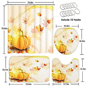 Pumpkin Bathroom Sets with Shower Curtain and Rugs and Accessories,Pumpkin Halloween Shower Curtain Sets,Autumn Leaf Shower Curtains for The Bathroom,Fall Bathroom Decor 4 Pcs