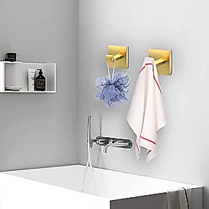 LGSFTBFS 4 Pack Square Towel Hooks for Bathrooms, Gold Towel Hook for Kitchen Bathroom, SUS304 Stainless Steel Coat Hook, Heavy Duty Holder Robe Hooks for Hanging Towels, Coats, sponges, Wall Mount