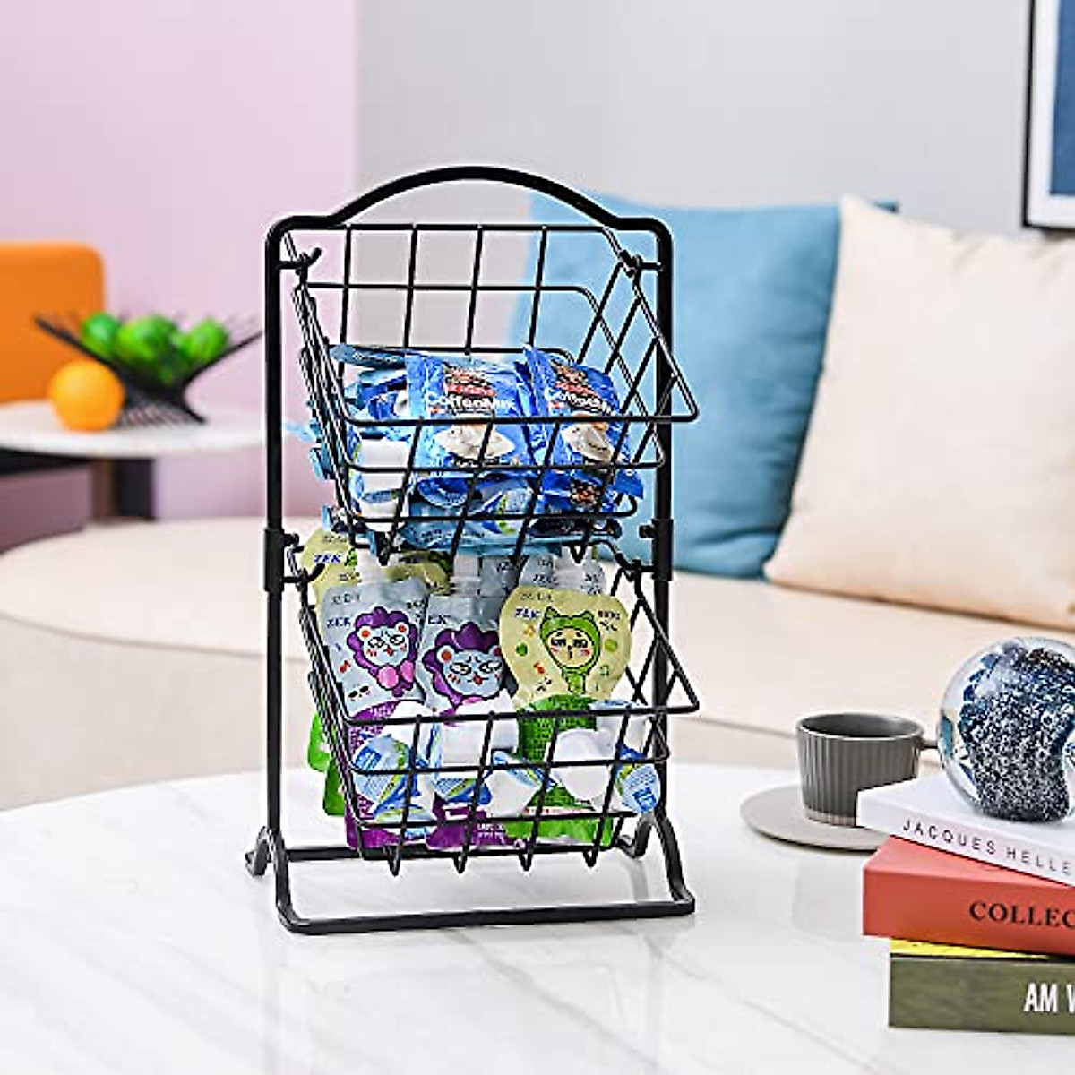 Wetheny 2 Tier Fruit Basket Fruit Bowl for Kitchen Counter,Bread,Fruit and Vegetable Holder Storage Basket,Wire Hanging Basket stand for Kitchen Organizer