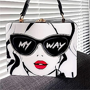 Qiayime Acrylic Shoulder Bag for Women Purse and Handbags Fashion Ladies Top Handle Evening Clutch Crossbody Box Bag Tote (Black&white)