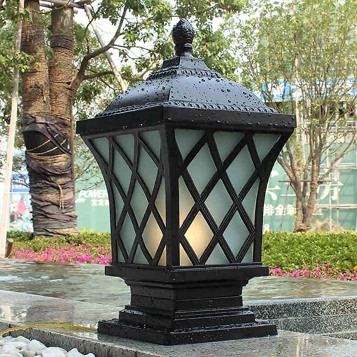 Mrdsre Short Post Light Bollard Outdoor Pedestal Lantern Square Patio Deck Column Light IP54 Waterproof Deck Fence Table Light Gate Bollard Pillar Light Fixtures
