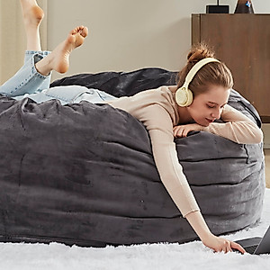 Codi Bean Bag Chair 4FT, Large Beanbag Seating for Adults, Urtra Soft Mink Bonded Material, Charcoal Dark Grey, 4ft, 48x48x26 Inch