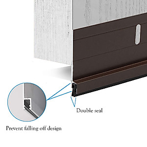 BAINING Metal Door Draft Stopper, 36 Inch Under Door Sweep Bottom Blocker with Rubber Seal Strip, Aluminum Sweeps for Home Doors Rodent Proof, Brown