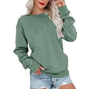 Bingerlily Womens Casual Long Sleeve Sweatshirt Crew Neck Cute Pullover Relaxed Fit Tops (Green,Small)