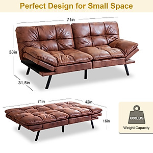 MUUEGM Futon Sofa Bed,Convertible Sofa Bed,Modern Futon Couch,Love Seat Sleeper Daybed with Adjustable Armrests,Memory Foam Futon Sets for Living Room,Offices,Dorm,Studio,Small Space/Brown