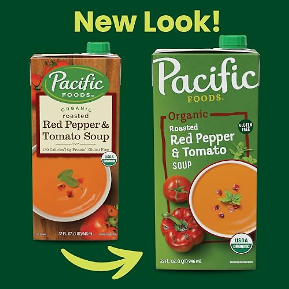 Pacific Foods Organic Creamy Roasted Red Pepper & Tomato Soup, 32 Ounce Resealable Carton
