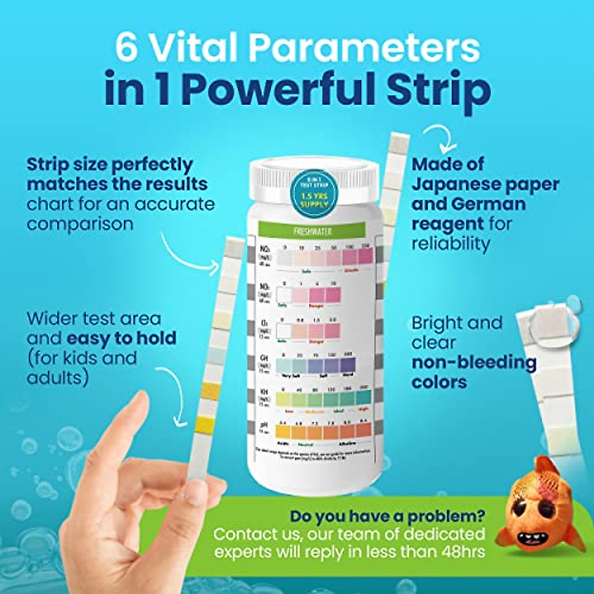 Futura Care Aquarium Test Strips - Our Accurate Aquarium Water Test Kit Monitor 6 Essential Parameters - Easy to Use Saltwater & Freshwater Test Kit with 150 Strips for 1.5 Years (6 in 1-150 Strips)