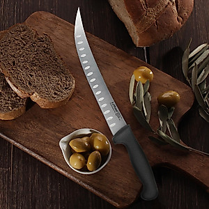 LeMuna 10 Inches Butcher Breaking Knife - Meat Slicing Knives Curved Slicer Carver - Forged German Stainless Steel with Ergonomic Handle