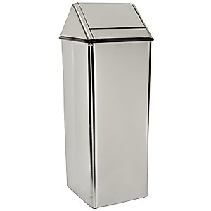 Witt Industries 1411HTSS Stainless Steel 21-Gallon Waste Watcher Hamper and Swing Top Receptacle, Square, 15" Width x 15" Depth x 38" Height, Silver