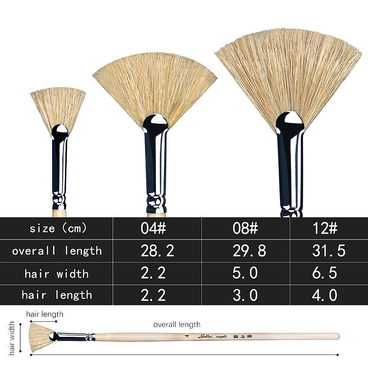 Oil Acrylic Paint Brushes Artist Fan Paint Brush Set Hog Bristle Long Handle Painting Brush. (3Pcs)