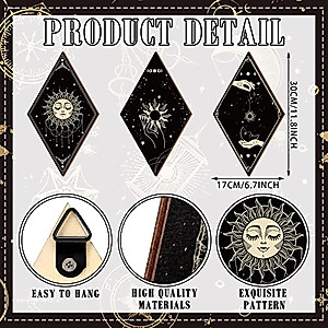 6 Pieces Hallowen Wall Decor Gothic Skeleton Boho Wall Art Moon Stars Sun Witchy Phases Home Decor Wooden Minimalist Wall Pediments for Halloween Gallery Living Bedroom Room (Boho)