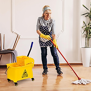 GOPLUS Commercial Mop Bucket with Wringer, Household Portable Mop Bucket, Ideal for Household and Public Places Floor, 21 Quart Capacity, Yellow (21 Quart)