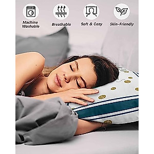 Thanksgiving Pillow Covers King Standard Set of 2 Bed Pillow, Fall Pumpkin Yellow Polka Dots Navy Blue Lace Plush Soft Comfort for Hair/ Skin Cooling Pillowcases with Envelop Closure 20''x36''